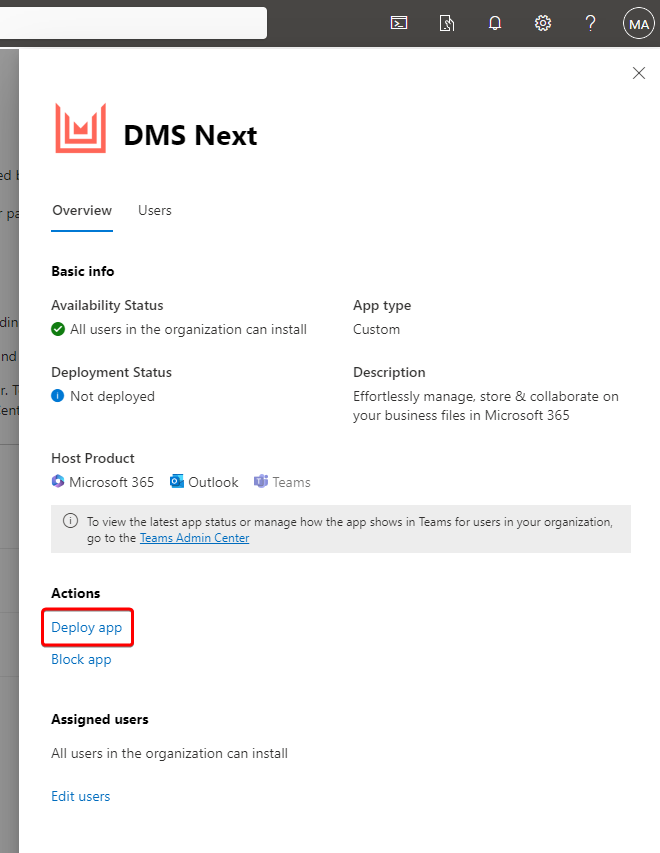 Deploy DMS Next to specific users, groups or an organisation – MacroView