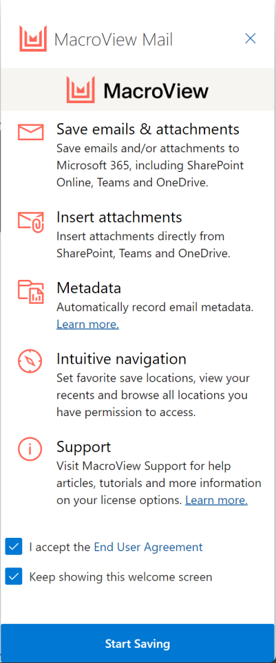 Welcome screen – MacroView